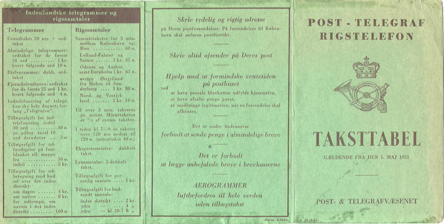 Danish Postal Rates - Danske posttakster